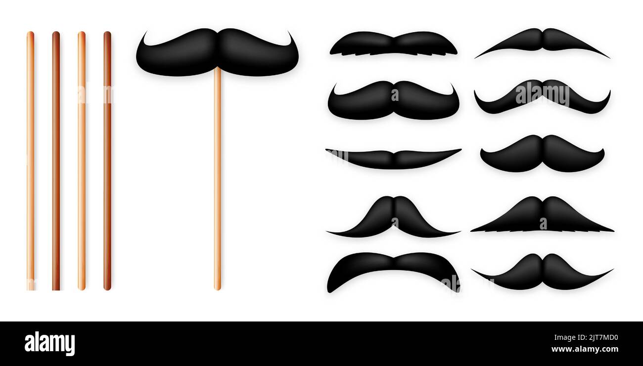 Realistic black mustache on a wooden stick. Fake paper mustache ...