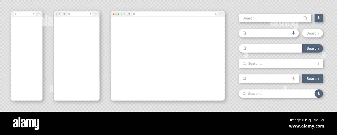 Blank internet browser window with various search bar templates. Web ...
