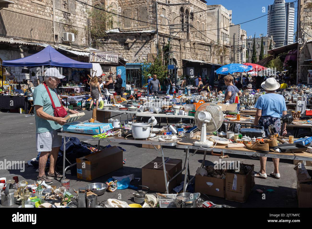 Haifa, Israel - 20 July 2022, Scene of the flea market, with sellers ...