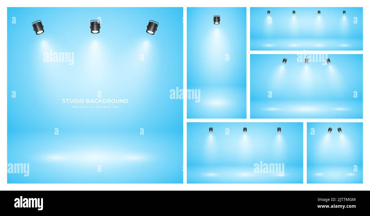 Empty blue studio abstract backgrounds with spotlights. Product ...