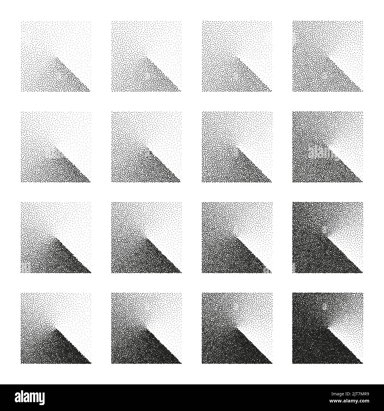 Square shaped dotted objects, stipple elements. Stippling, dotwork ...