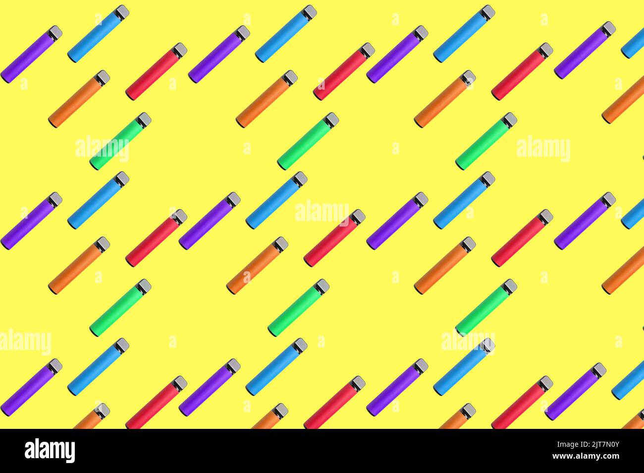 Many electronic cigarettes on yellow background. Pattern for design ...