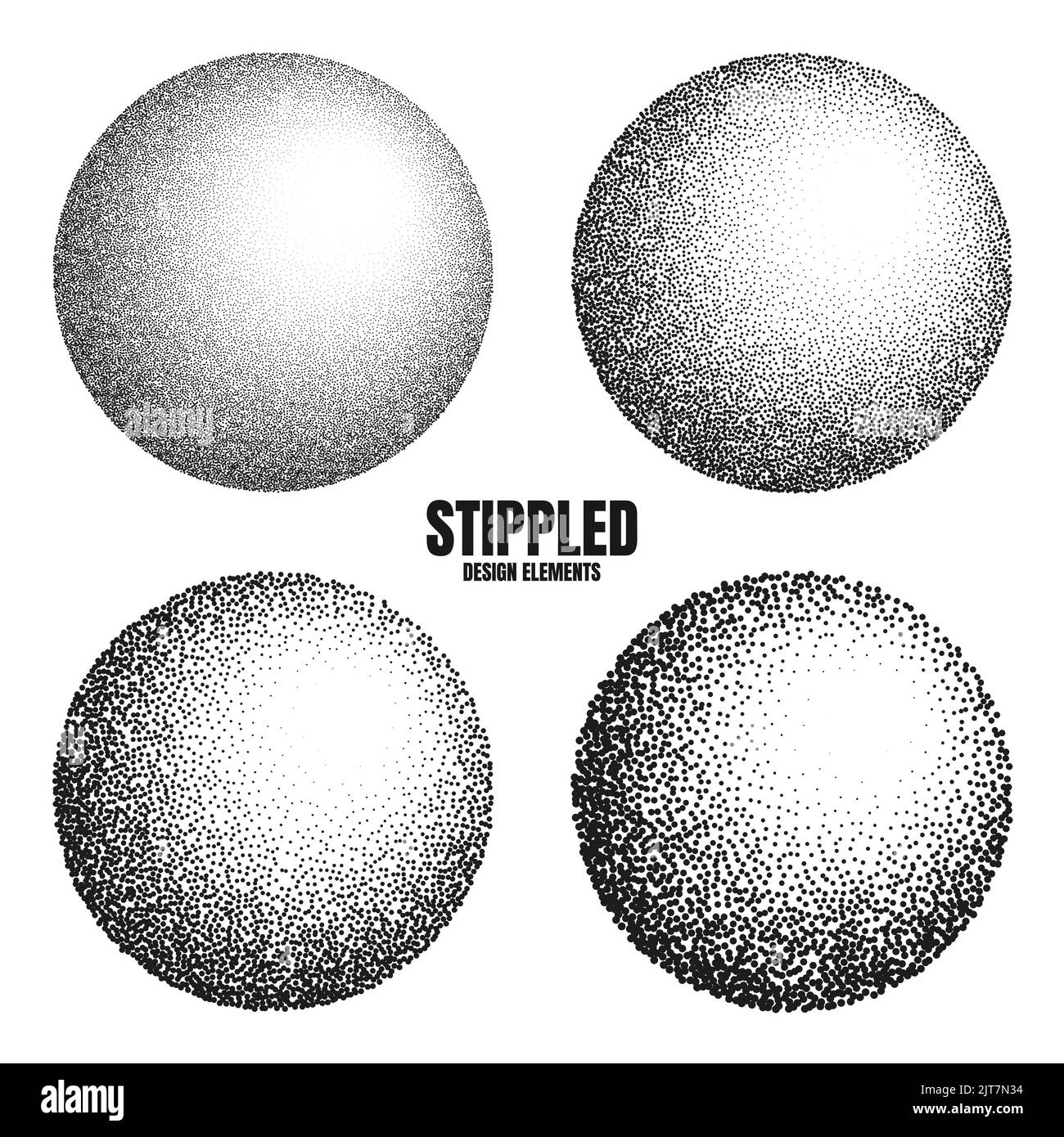 Round shaped dotted objects, stipple elements. Fading gradient ...