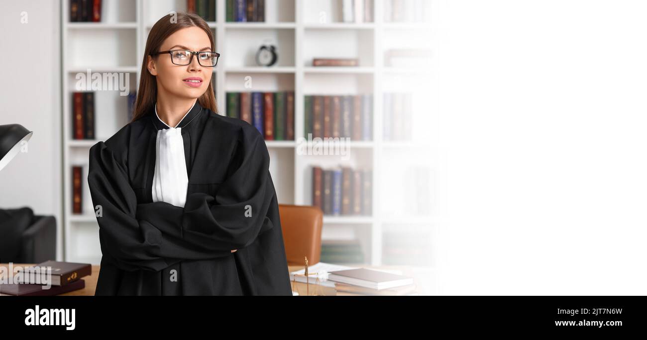 Female judge in office. Banner for design Stock Photo - Alamy