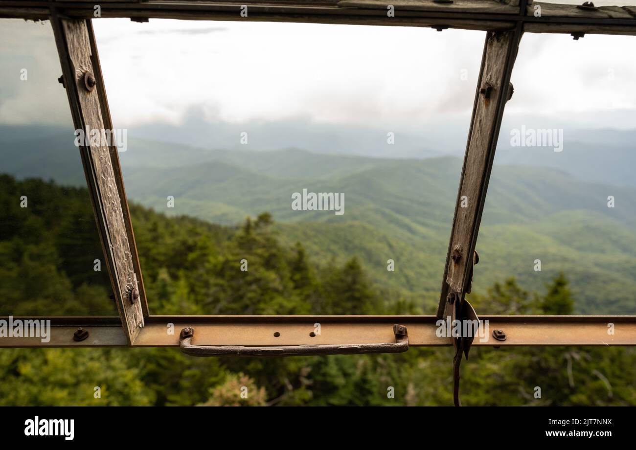Rusty Window Frame Looks Out From The Mount Stearling Fire Tower in ...