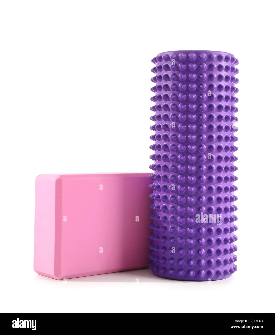 Foam roller and block on white background Stock Photo - Alamy