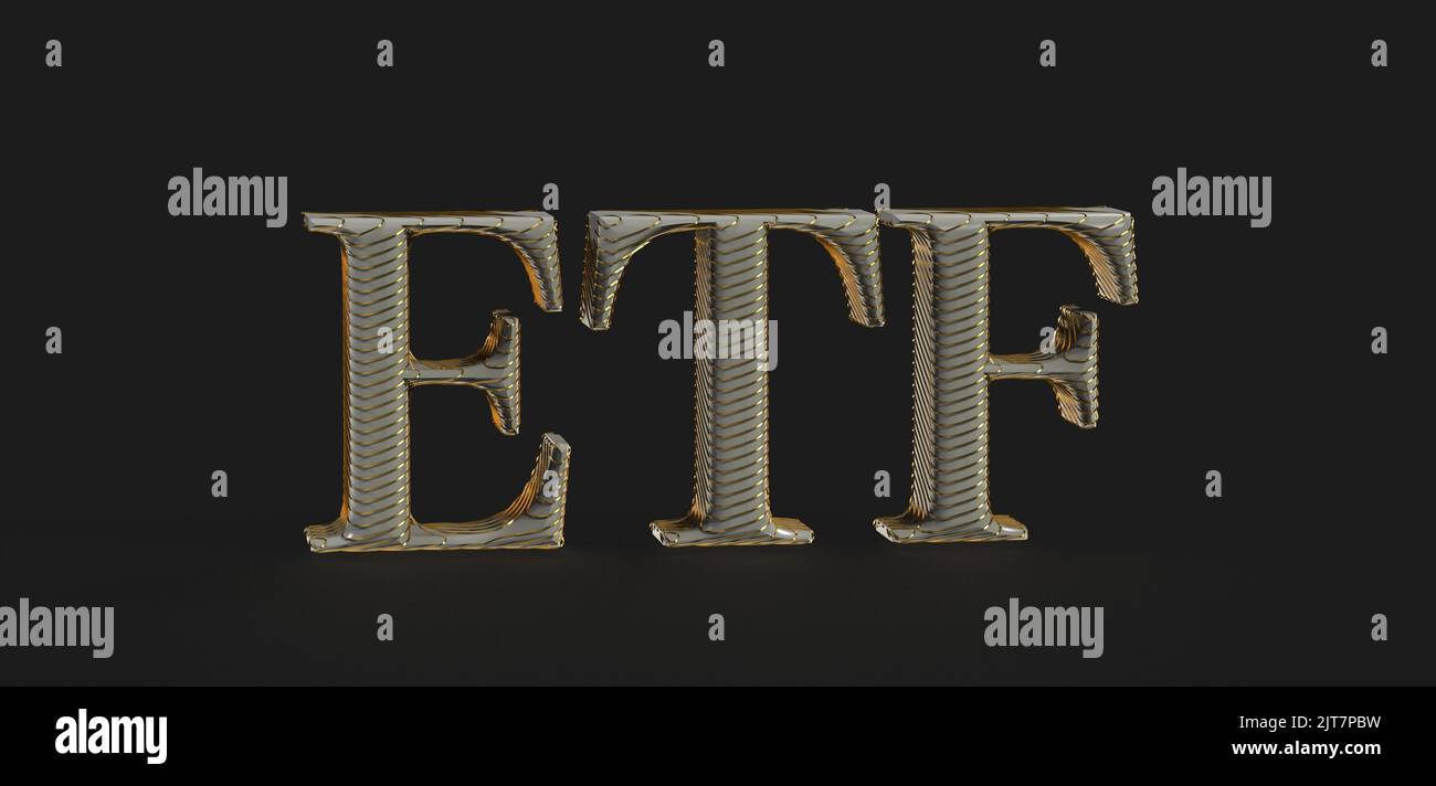 The 3D golden ETF letters on the black background - exchange-traded ...