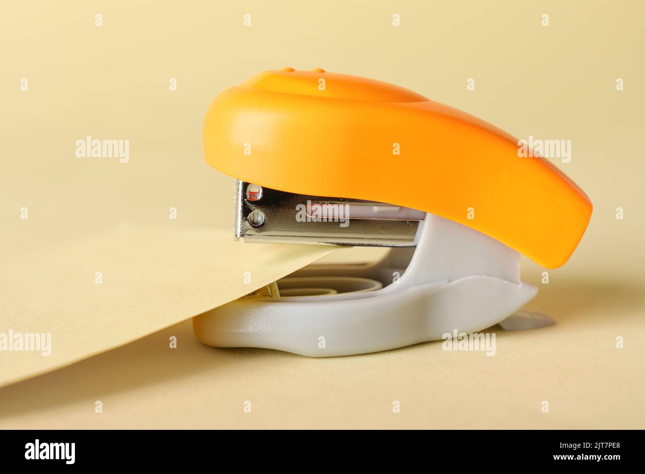 Stapler with sticky note paper on color background, closeup Stock Photo ...