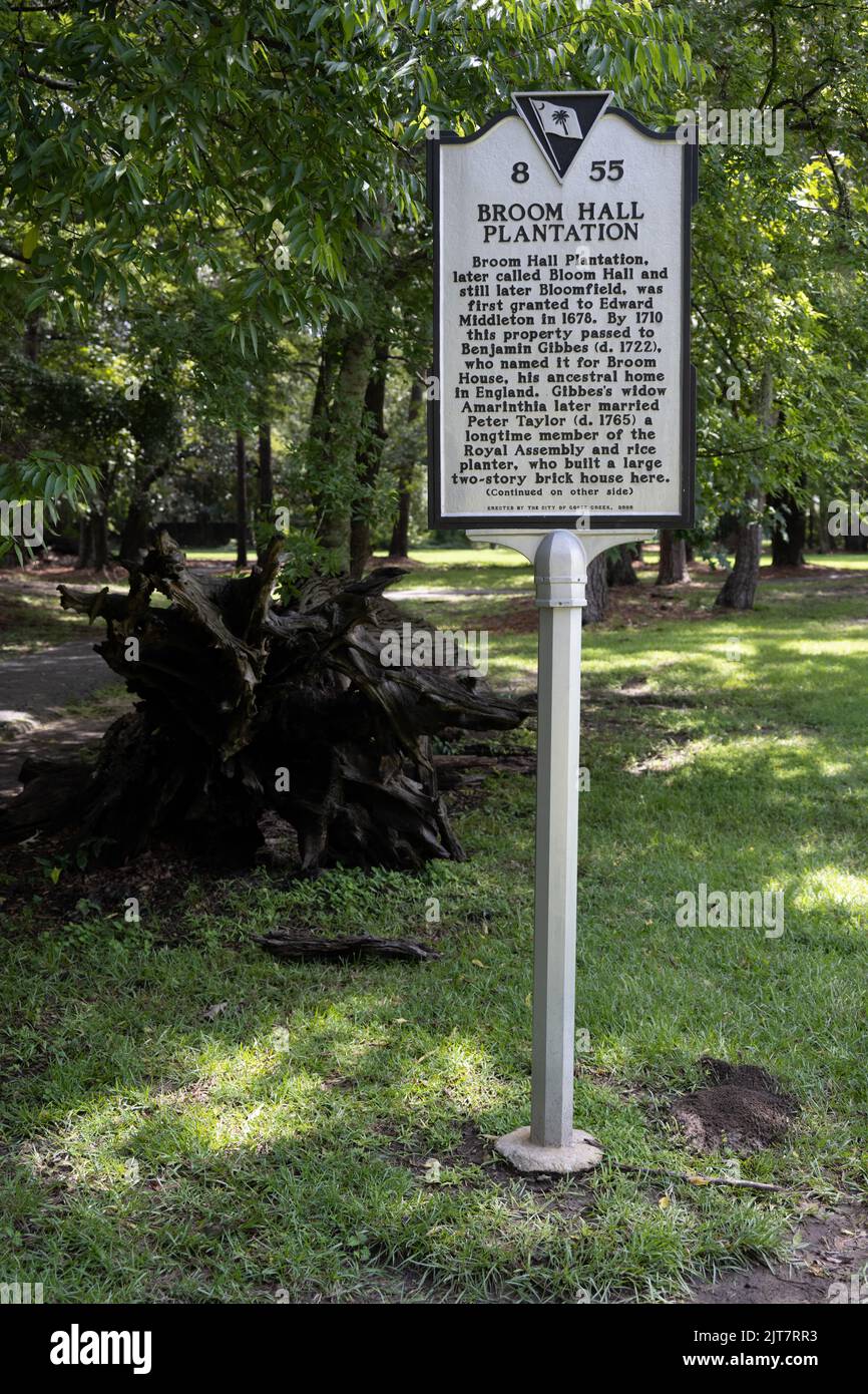 A plaque for the Broom Hall Plantation located in Crowfield Plantation ...
