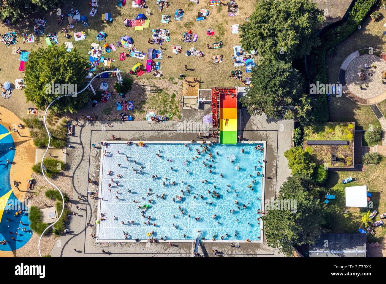 Aerial view, Revierpark Vonderort, Vonderort open air pool, swimming ...