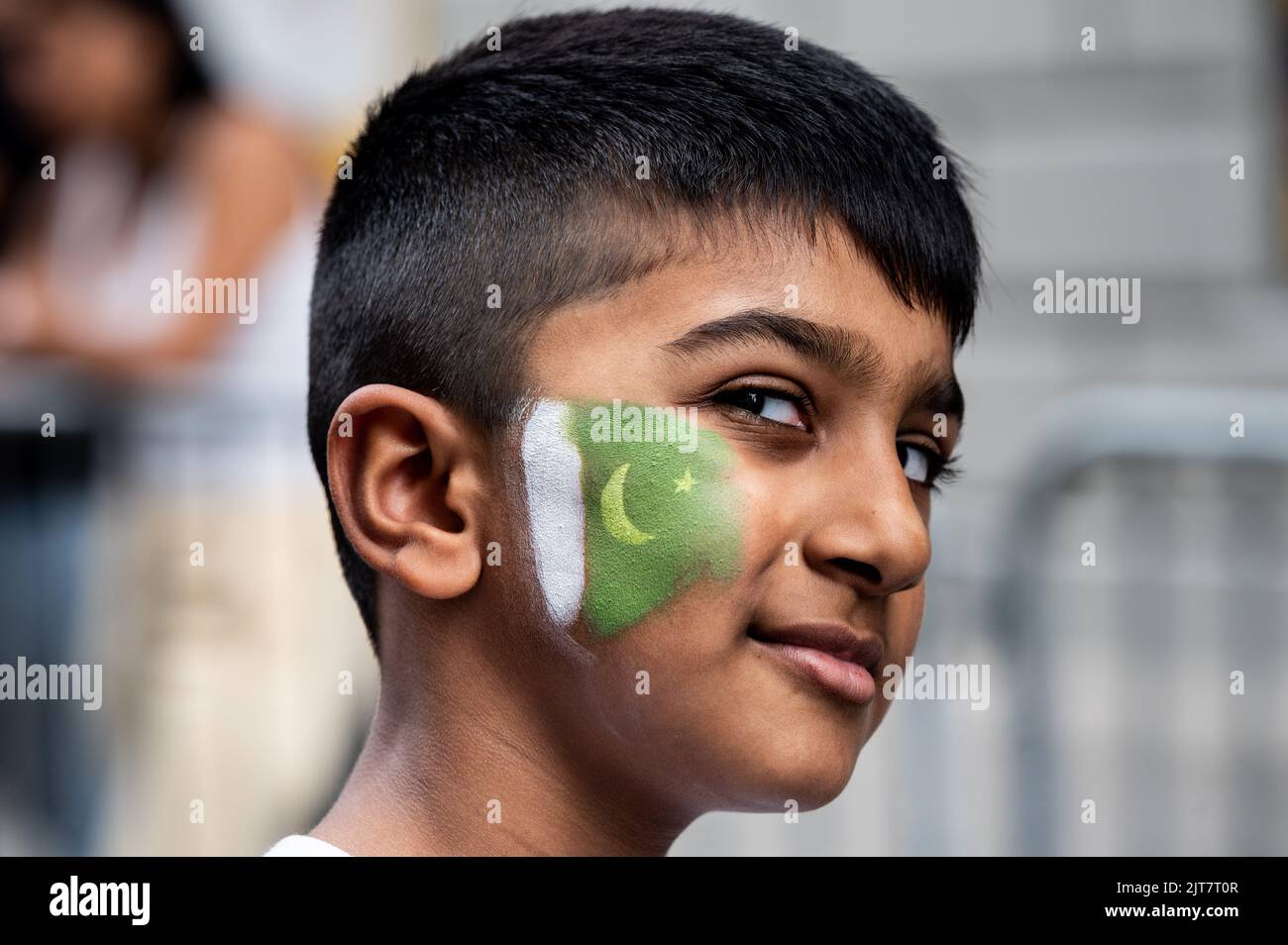 New York City, United States. 28th Aug, 2022. Young boy with a Pakistan ...
