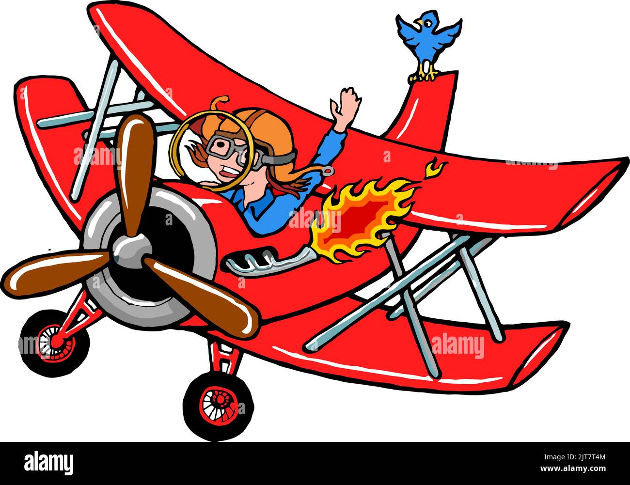 cartoon vintage biplane with with female pilot Stock Vector Image & Art ...