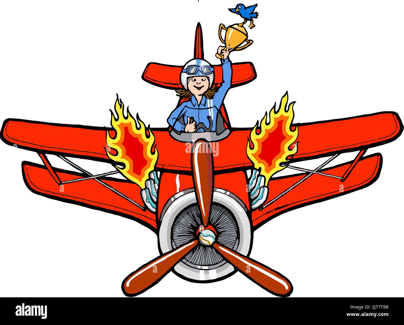 female pilot flying a classic propeller biplane Stock Vector Image ...