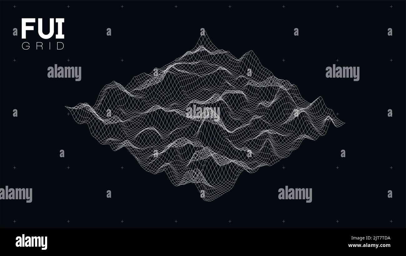 FUI GUI 3D Vector Landscape Scan Grid. Abstract futuristic background ...