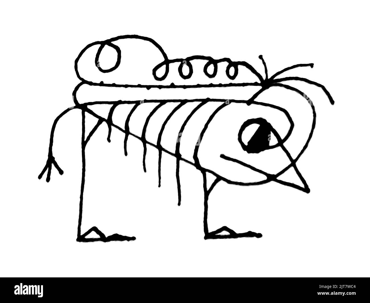 Side view full body portrait scary funny monster sketchy style black ...