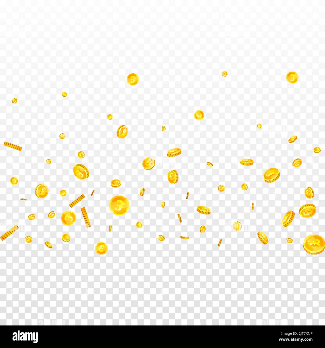 British pound coins falling. Scattered gold GBP coins. United Kingdom ...
