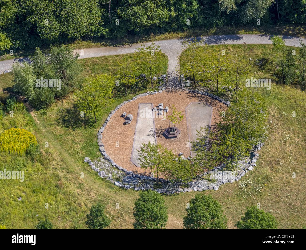 Aerial photo, stone circle in forest, in landscape park Eigenerbach ...