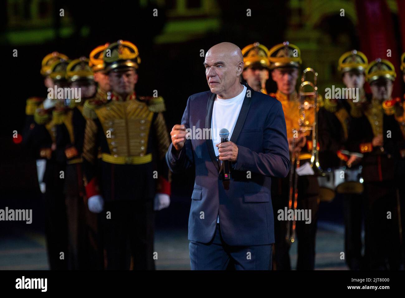 Moscow, Russia. 26th of August, 2022. Russian singer and musician Sergey Mazaev performs during ...
