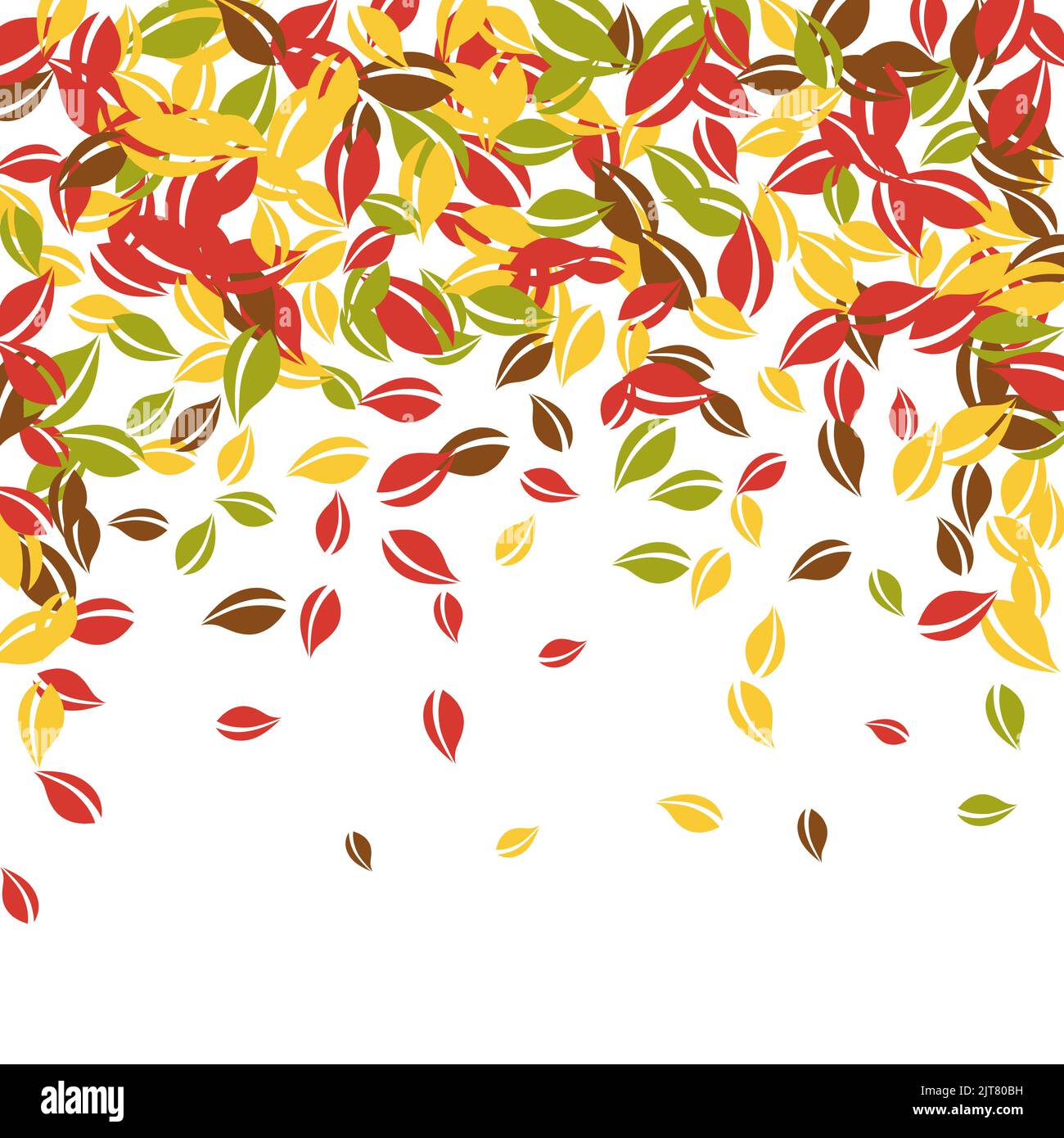 Falling autumn leaves. Red, yellow, green, brown chaotic leaves flying ...