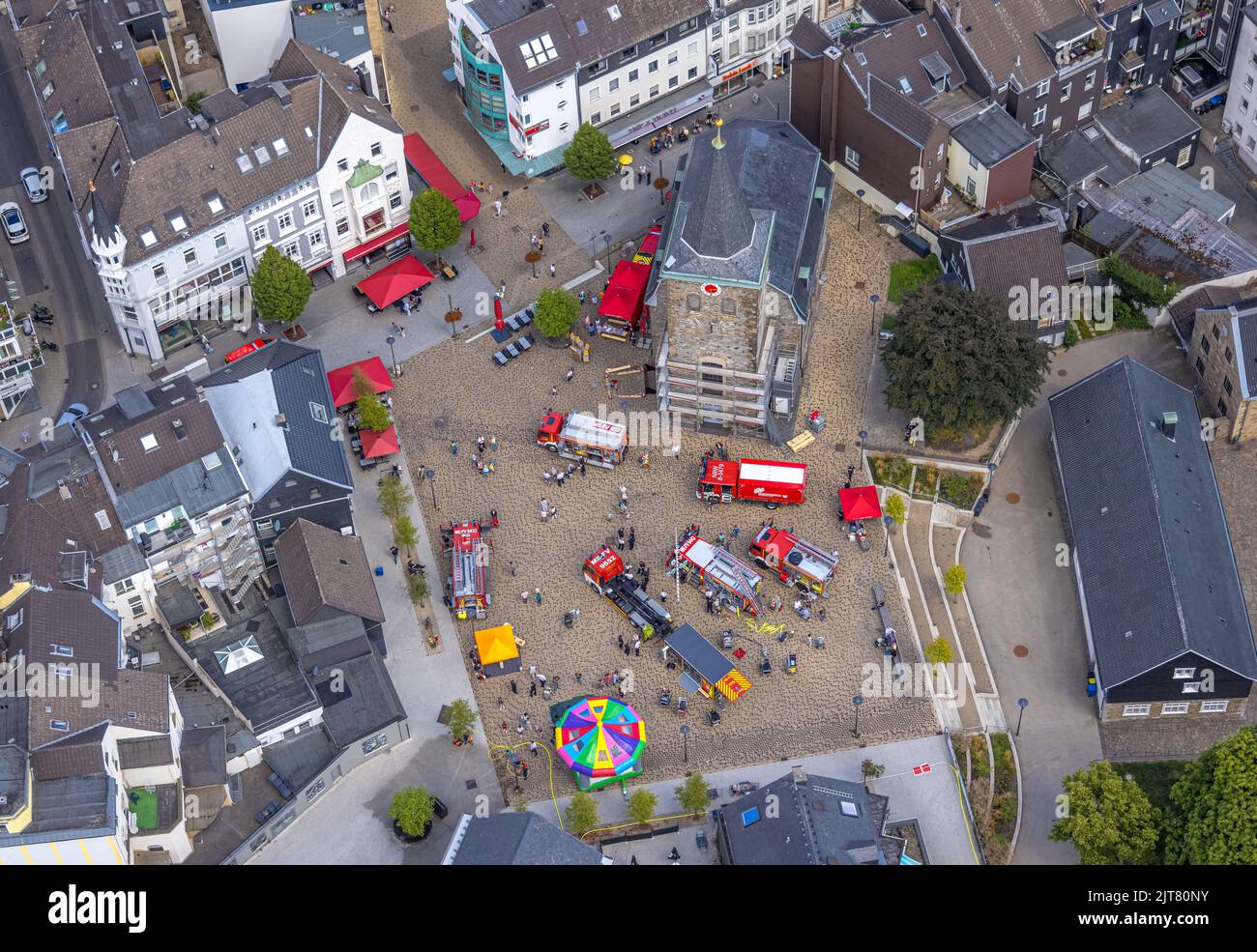 Aerial view, blue light day, fire department center of volunteer fire ...