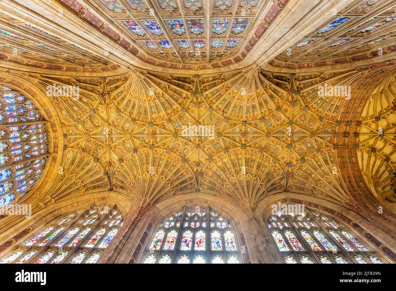 Ornate vaulted ceiling inside Sherborne Abbey, Dorset, UK on 28 August ...