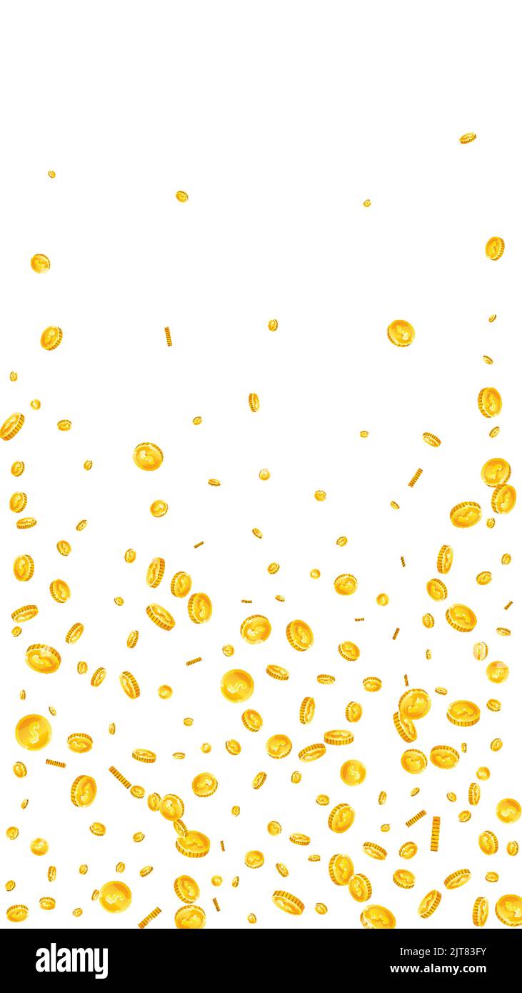 American dollar coins falling. Scattered gold USD coins. USA money ...