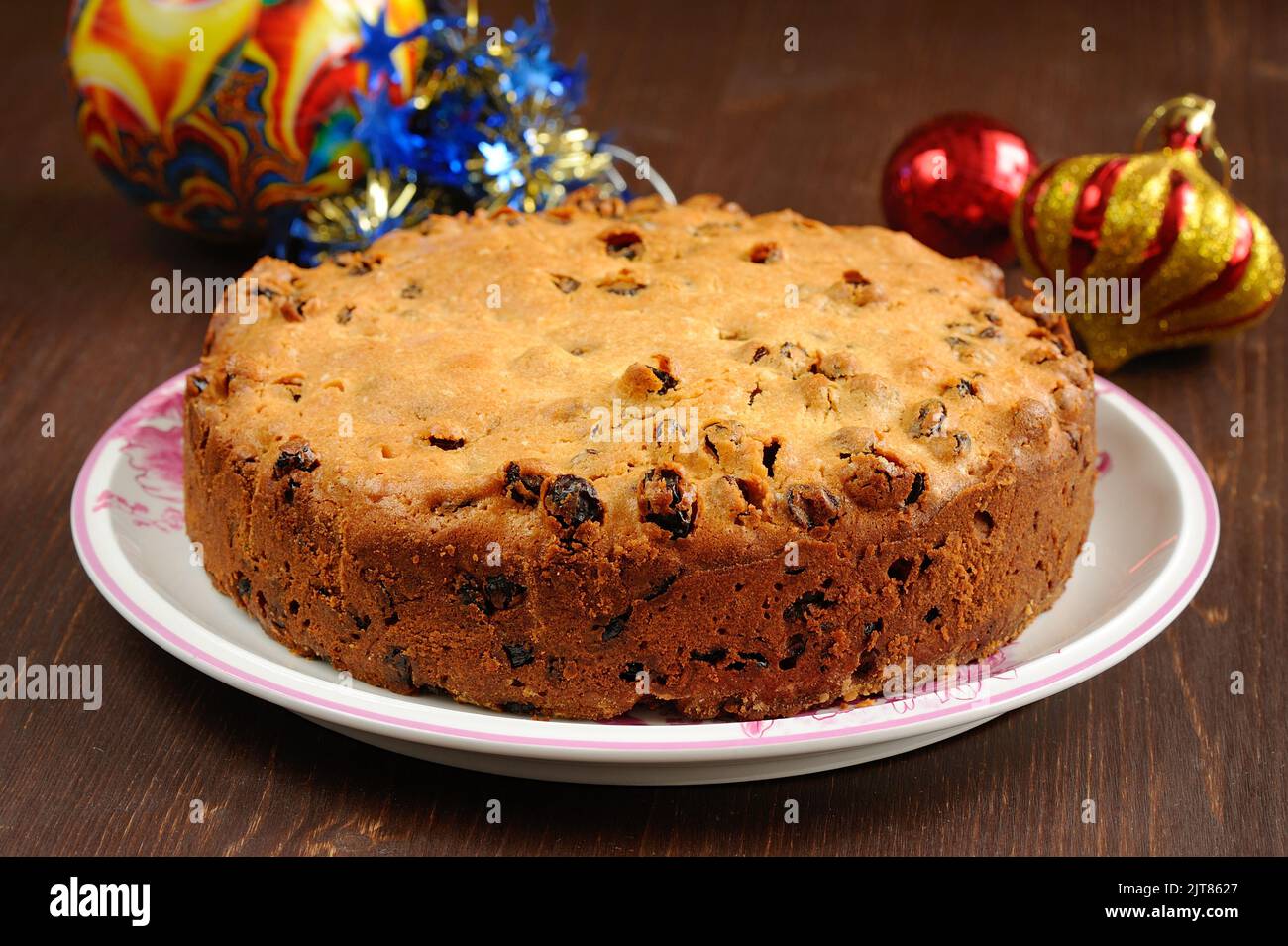 Round christmas cake and christmas toys horizontal Stock Photo - Alamy