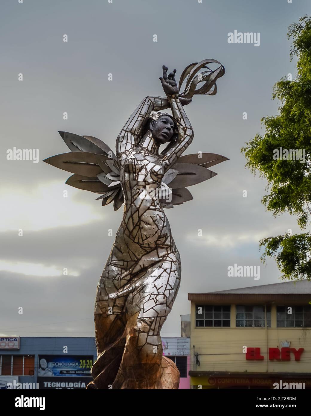 Beautiful aerial cinematic footage of the ruins, the CostaRican Flag ...