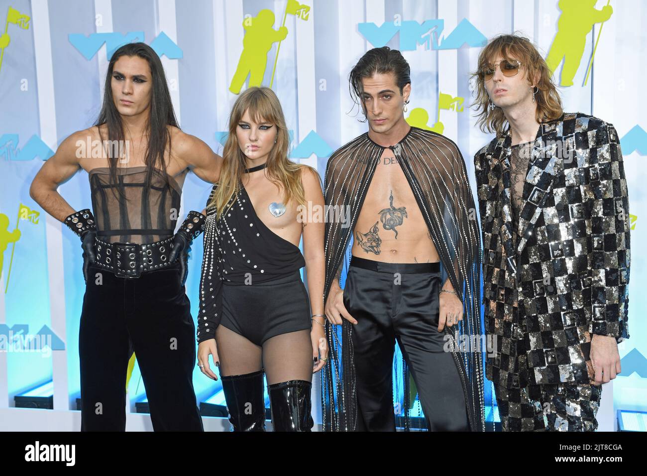 EDITORS NOTE NUDITY Maneskin, (left to right) Ethan Torchio, Victoria De Angelis, Damiano David ...