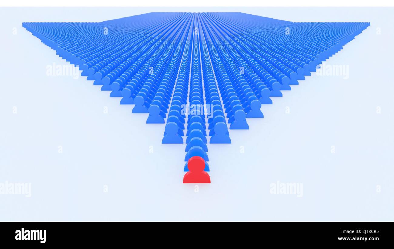 A 3D visualization of a red colored person leading the crowd ...