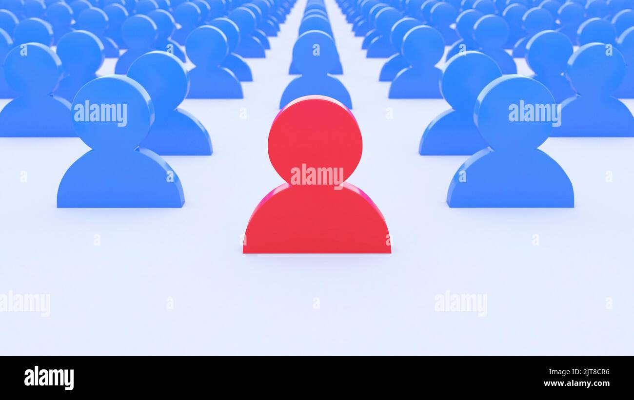 A 3D visualization of a red colored person leading the crowd ...