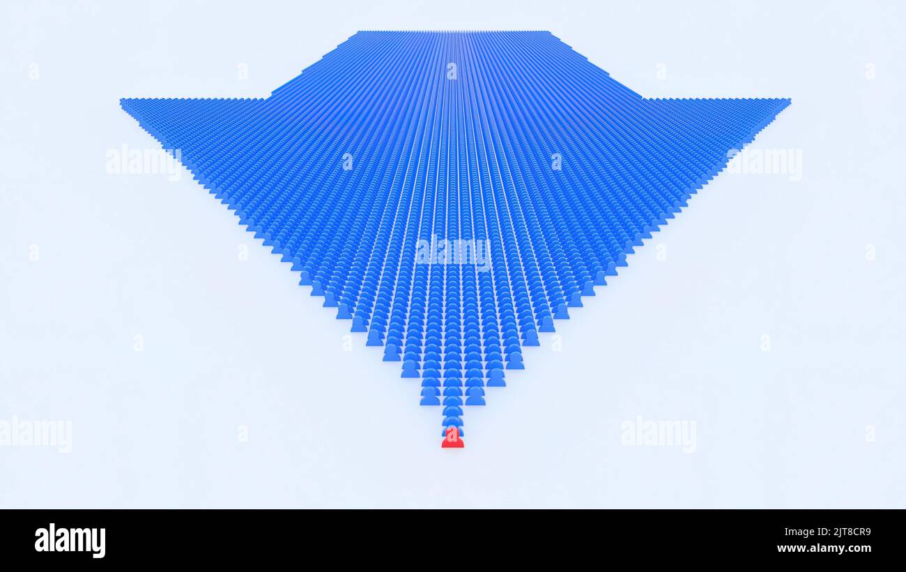 A 3D visualization of a red colored person leading the crowd ...