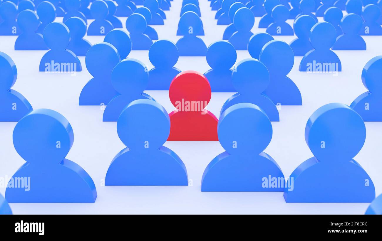 A 3D visualization of a red colored person in the crowd Stock Photo - Alamy