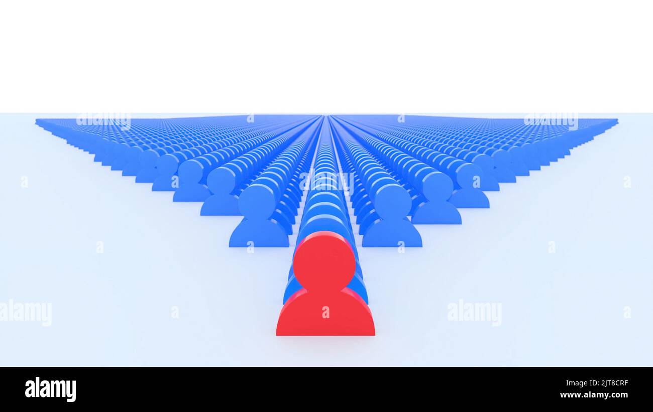 A 3D visualization of a red colored person leading the crowd ...