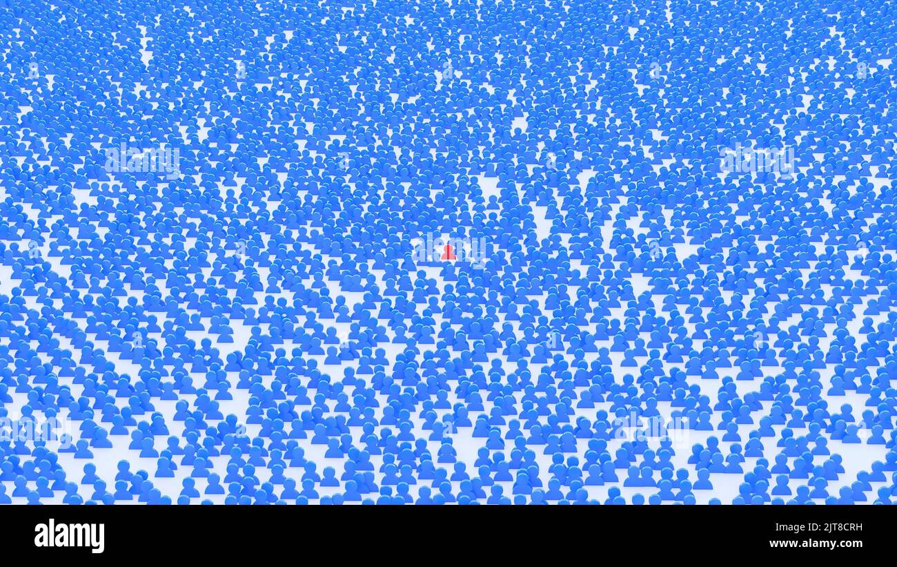 A 3D visualization of a red colored person in the crowd Stock Photo - Alamy