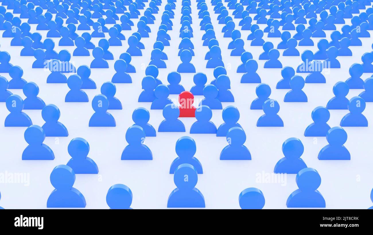A 3D visualization of a red colored person in the crowd Stock Photo - Alamy