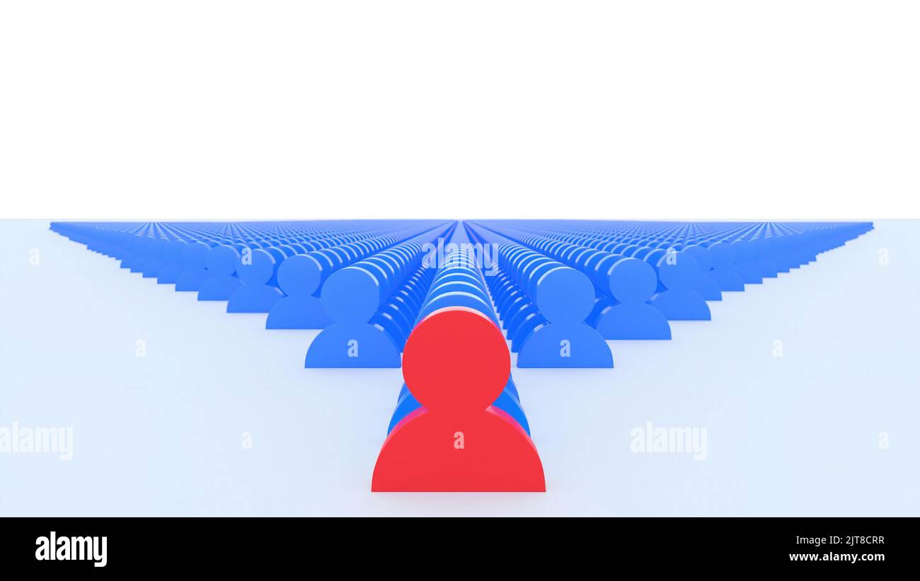 A 3D visualization of a red colored person leading the crowd ...