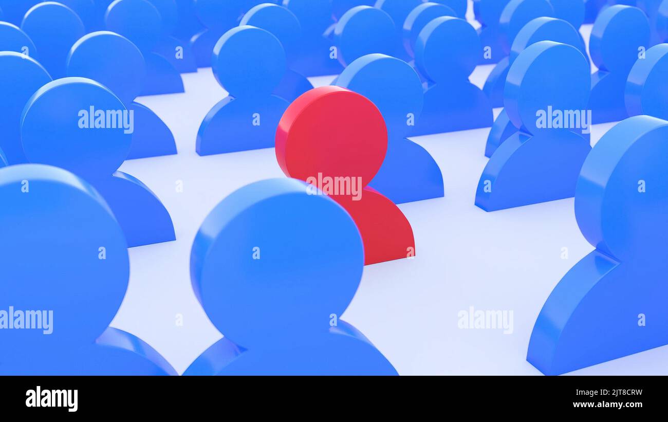A 3D visualization of a red colored person in the crowd Stock Photo - Alamy