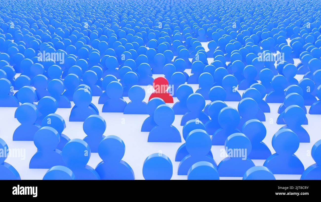 A 3D visualization of a red colored person in the crowd Stock Photo - Alamy