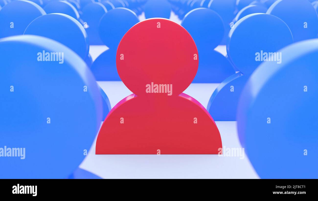 A 3D visualization of a red colored person in the crowd Stock Photo - Alamy