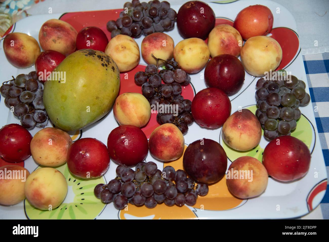 Tray with fresh tropical fruits. Natural fruits ready to eat. Fruits ...