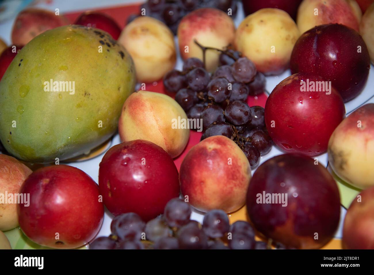 Tray with fresh tropical fruits. Natural fruits ready to eat. Fruits ...
