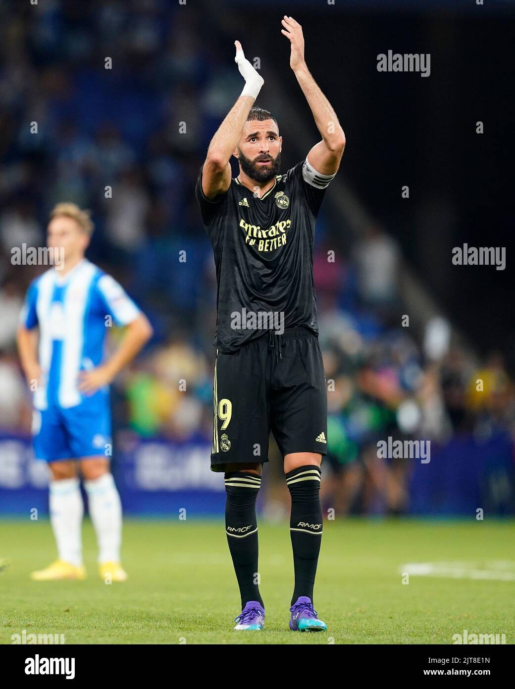Karim Benzema of Real Madrid greets the fans at full time during the La ...