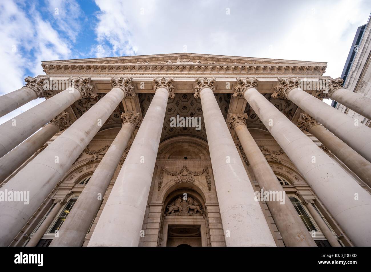 London, UK - August 24, 2022: The facade of the Royal Exchange Building ...