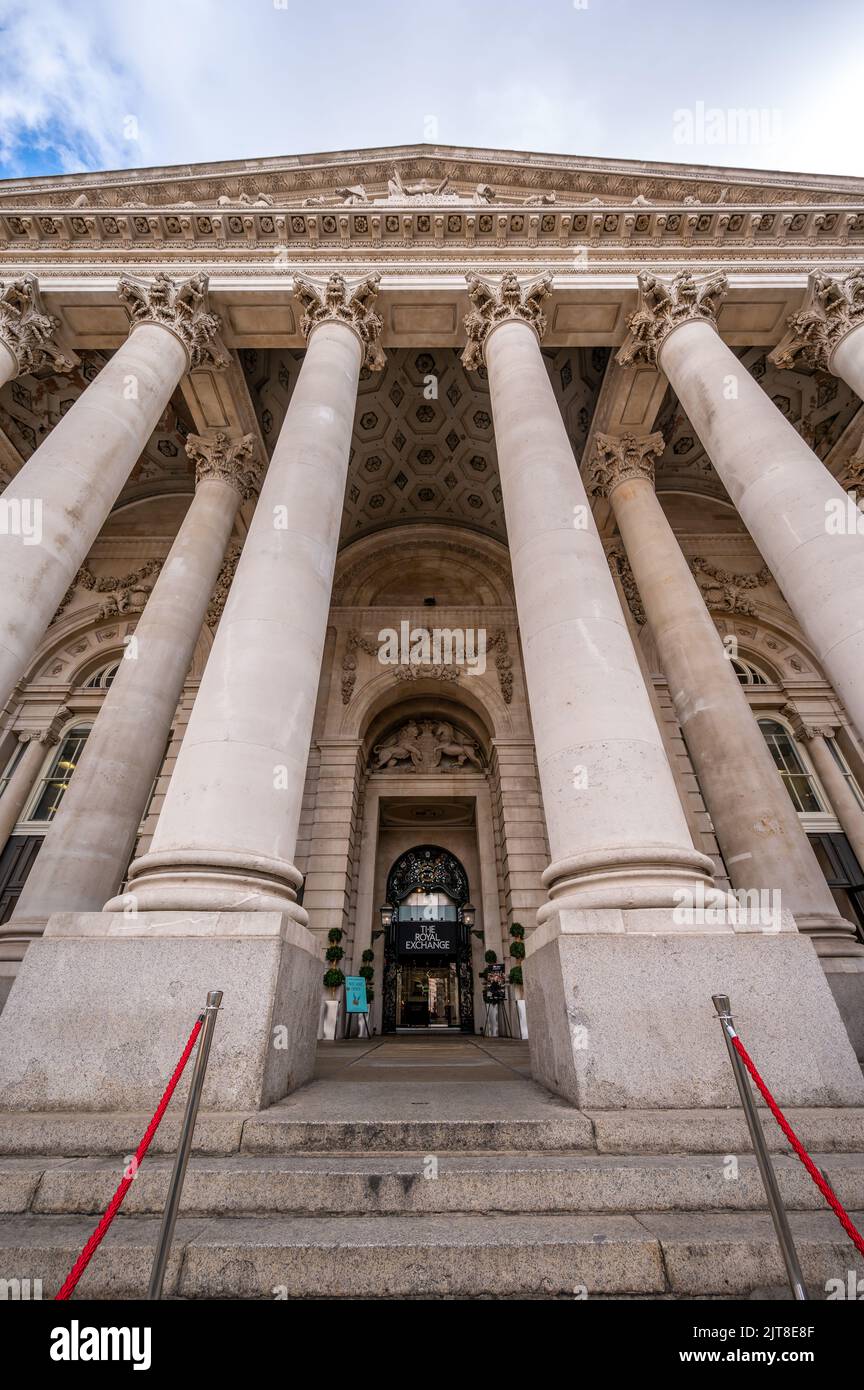 London, UK - August 24, 2022: The facade of the Royal Exchange Building ...