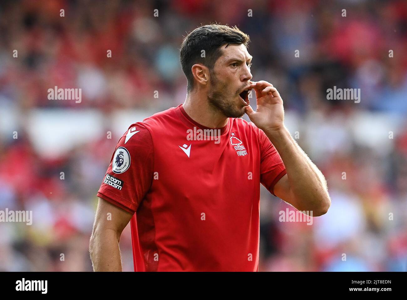 Scott McKenna #26 of Nottingham Forest gives his team instructions ...