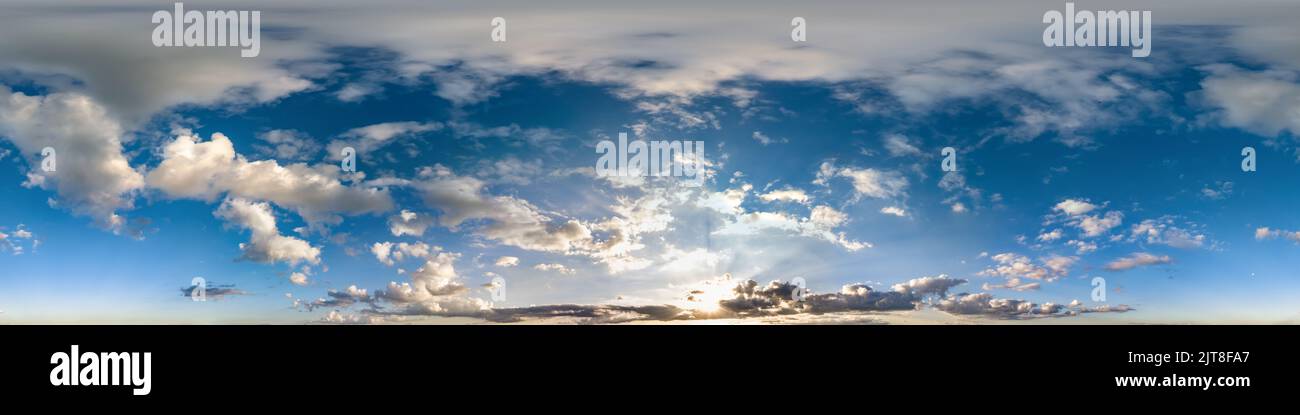 evening dark blue sky hdr 360 panorama with white beautiful clouds in ...