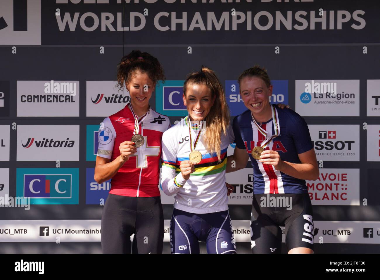FERRAND PREVOT Pauline, NEFF Jolanda,BATTEN Haley during Podium UCI ...