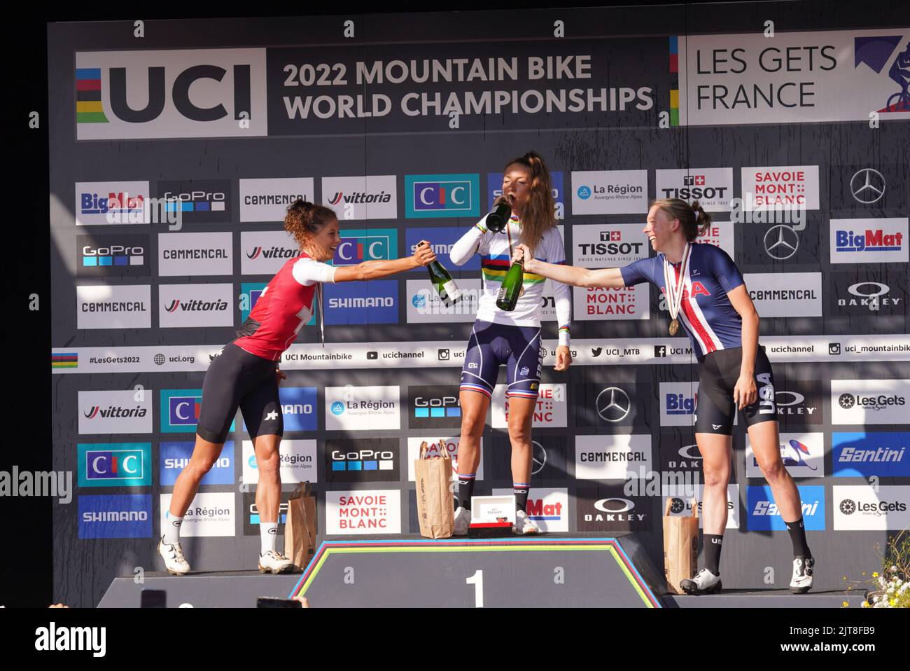 FERRAND PREVOT Pauline, NEFF Jolanda,BATTEN Haley during Podium UCI ...