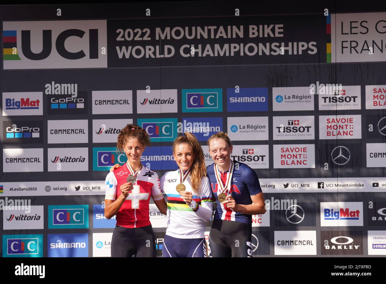 FERRAND PREVOT Pauline, NEFF Jolanda,BATTEN Haley during Podium UCI ...